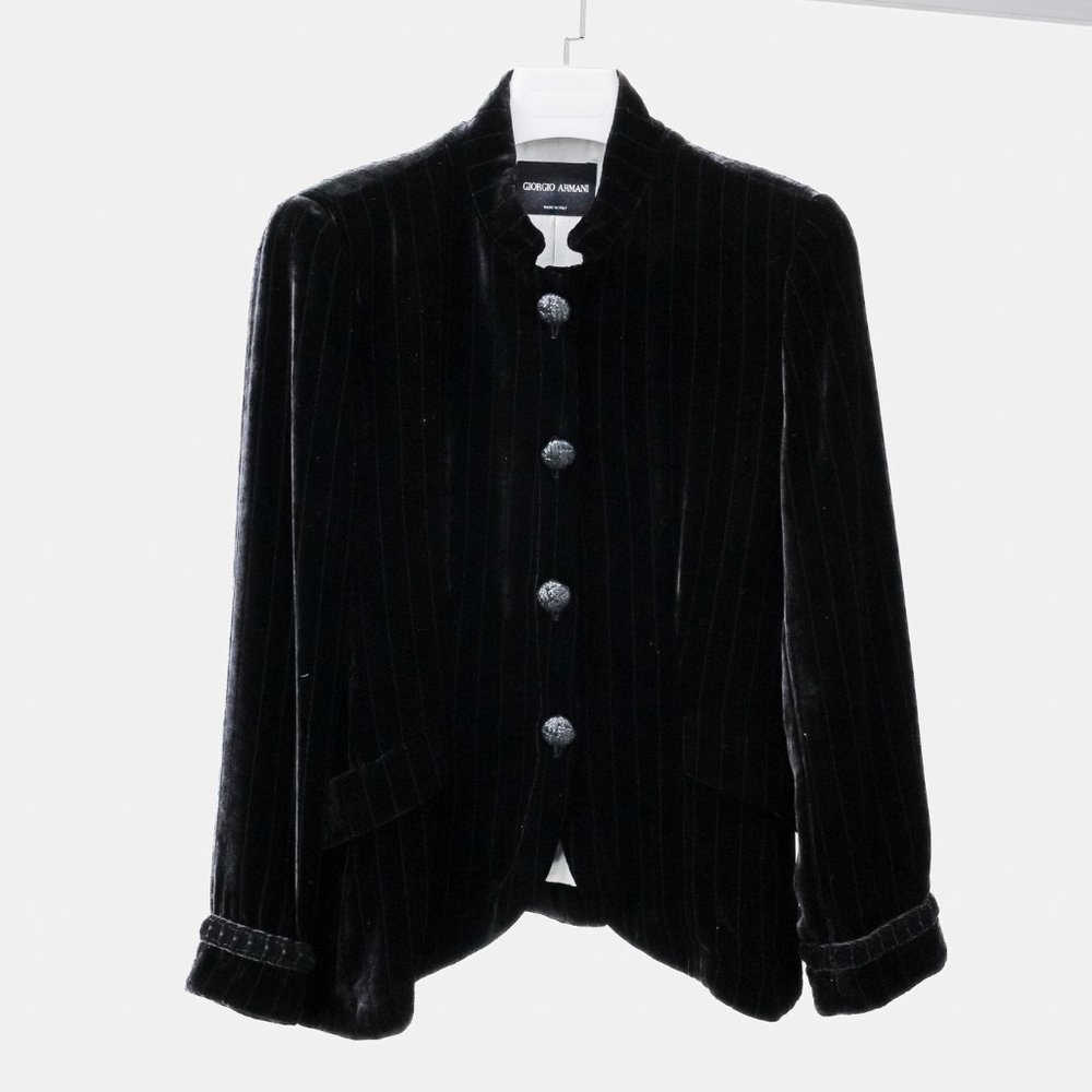 Giorgio Armani Black Velvet Mandarin Jacket - Gem
